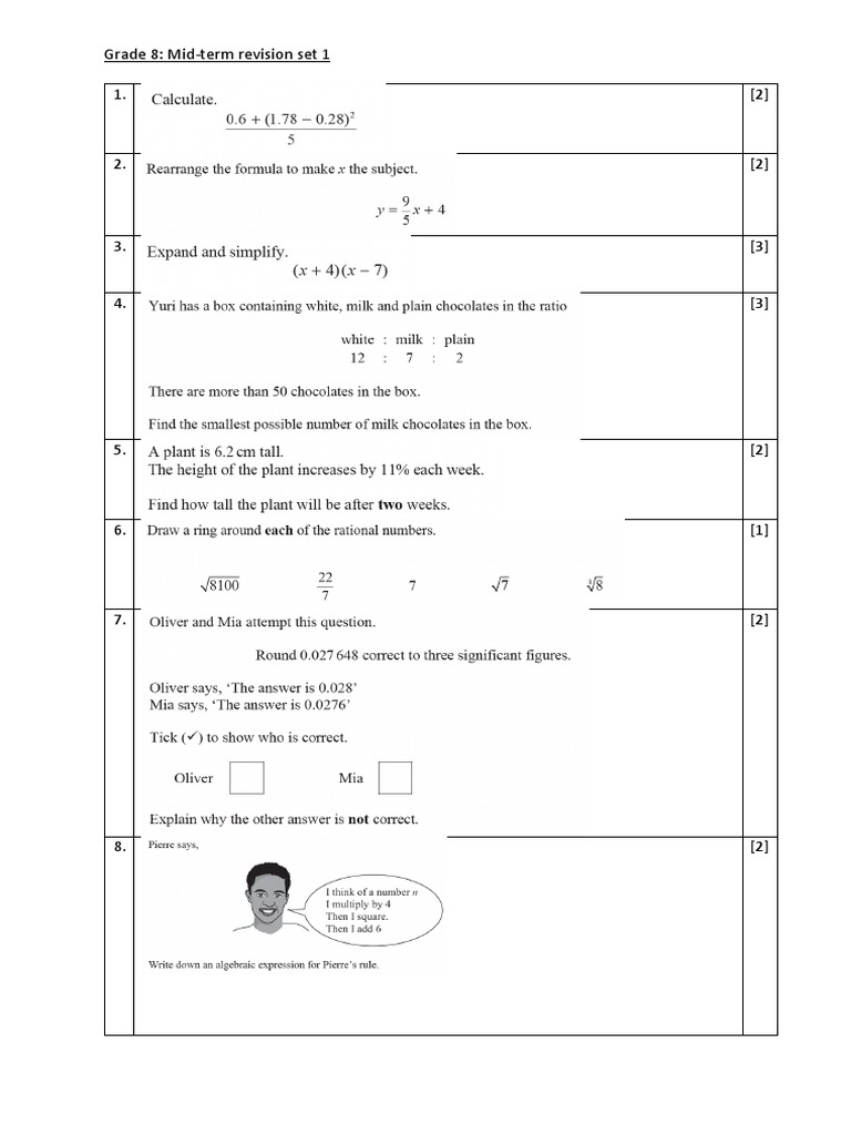 Grade 8 Revision Set Pdf