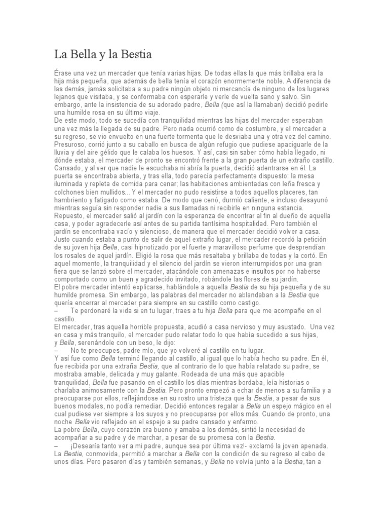 Cuento de La Bella y la Bestia | PDF