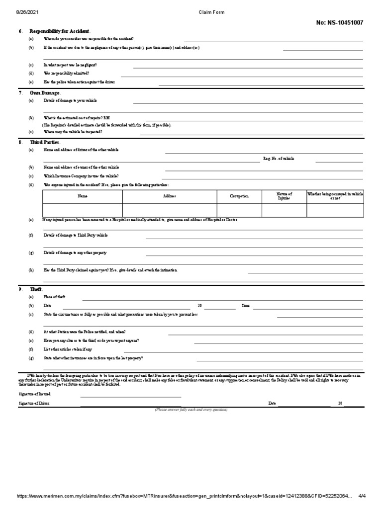 4345 Claim Form | PDF | Insurance | Theft