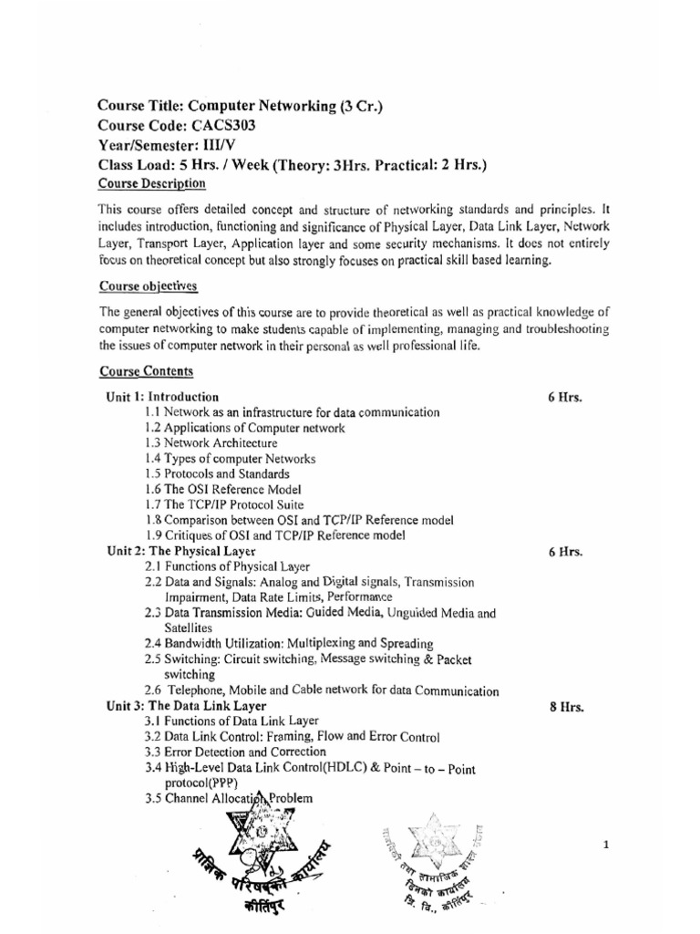 CACS 303 Computer Networking BCA 5th Sem | PDF | Computer Network | Osi Model