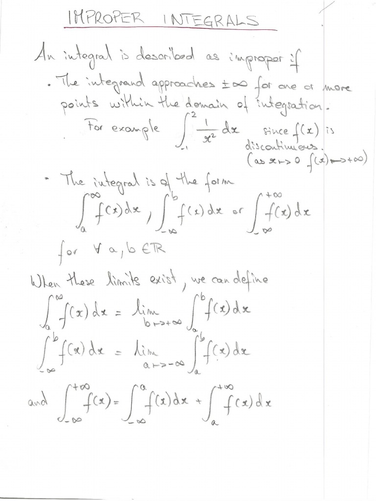 Notes On Improper Integrals 2nd Version | PDF