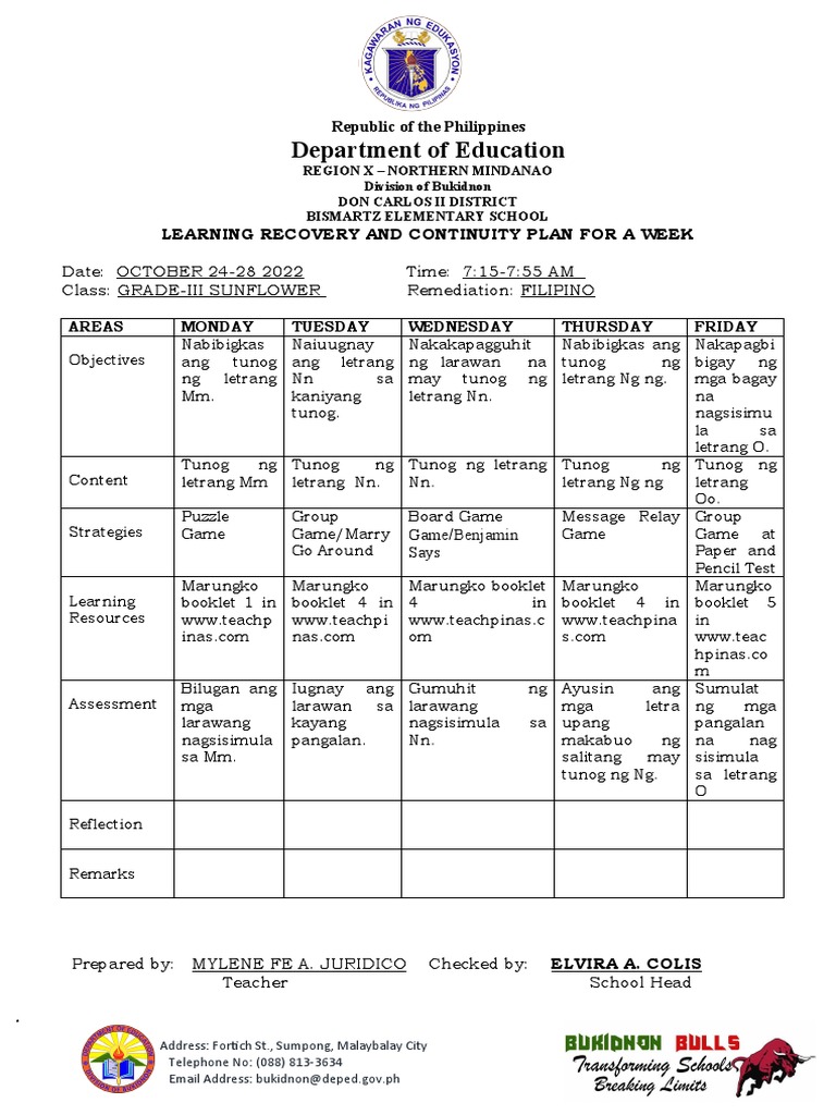 Filipino Learning Recovery Plan | PDF | Philippines