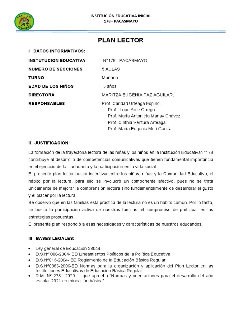 Plan Lector 2022-5 Años 178 | PDF | Aprendizaje | Cognición