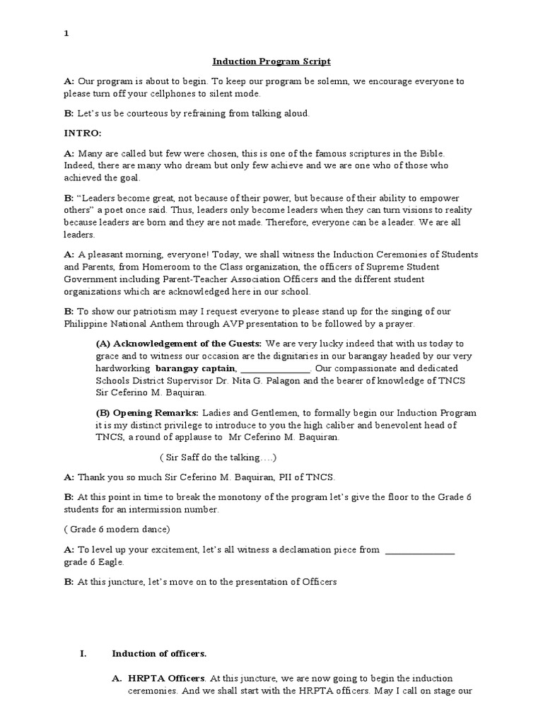 Induction Program Script | PDF | Educational Organizations