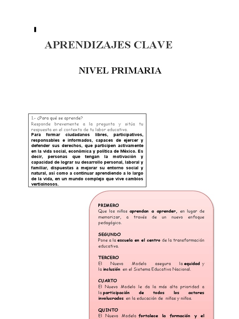 Aprendizaje Clave Primaria | PDF | Aprendizaje | Enseñando