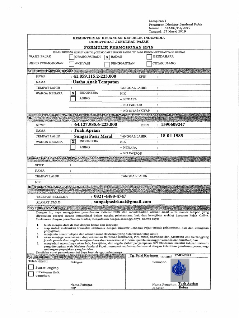 Formulir Permohonan EFIN | PDF