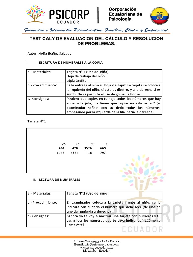 Test Cálculo | PDF | Ecuador | Matemática Elemental