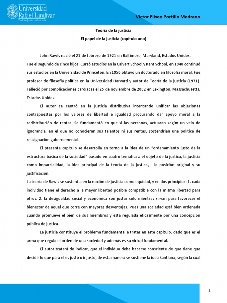 Reseña Capítulo 1. John Rawls. Víctor Portillo | PDF | John Rawls | Justicia
