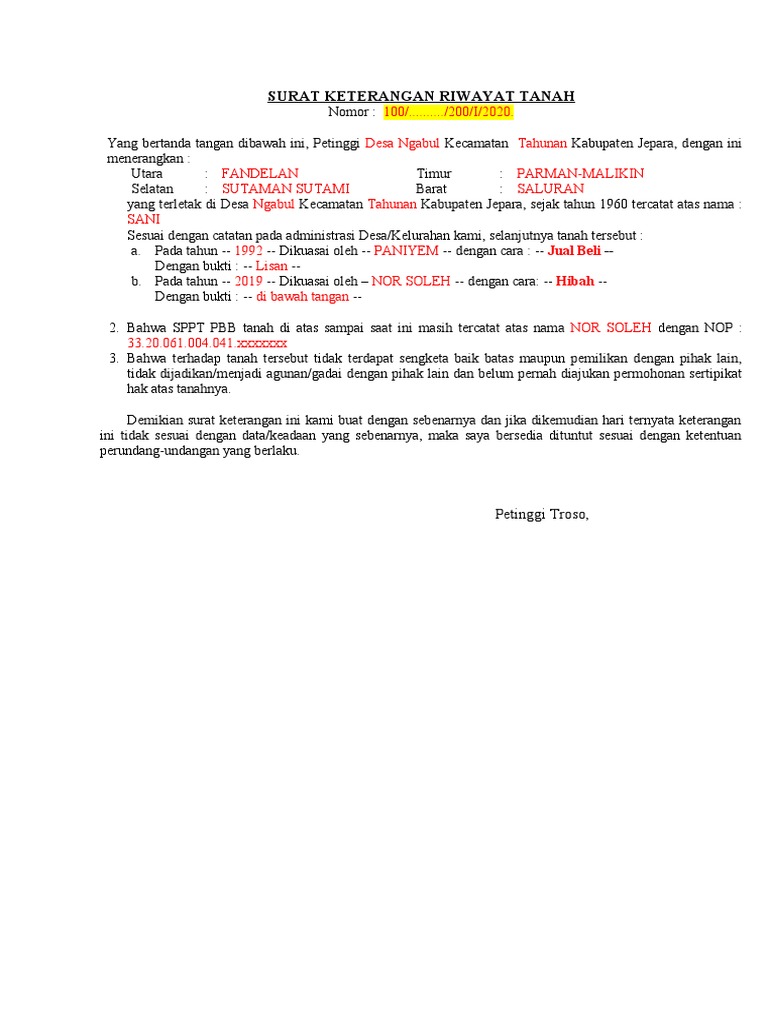 Surat Keterangan Riwayat Tanah | PDF