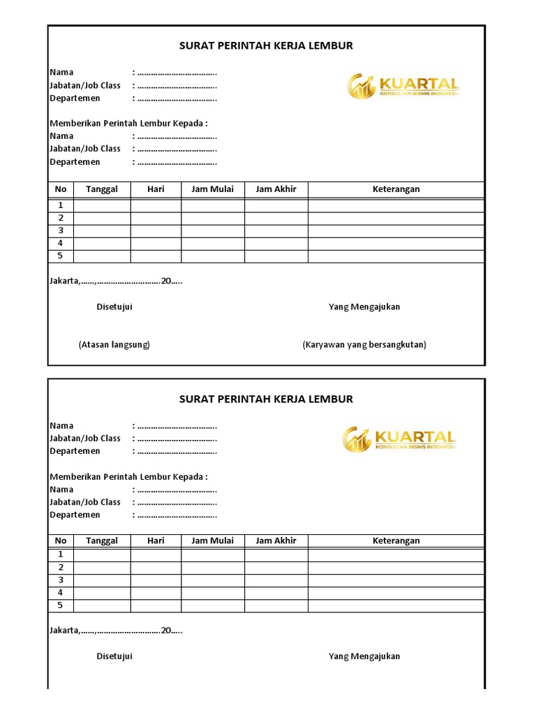 Form Surat Perintah Kerja Lembur (Contoh SPKL 1) | PDF | Komputer ...