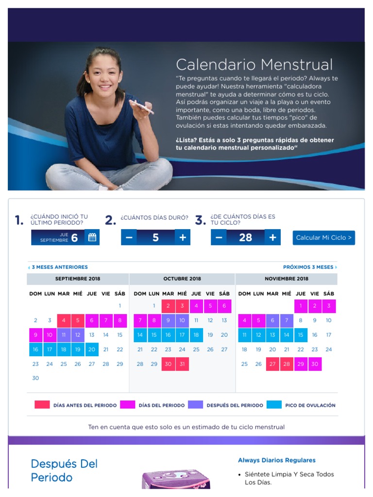Calculadora Calendario Menstrual - Always MX | PDF | Ciclo menstrual ...