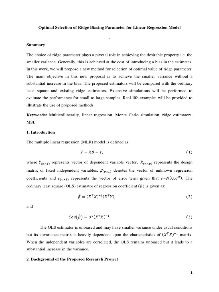 Proposal-Ridge Regression | PDF | Ordinary Least Squares | Estimator