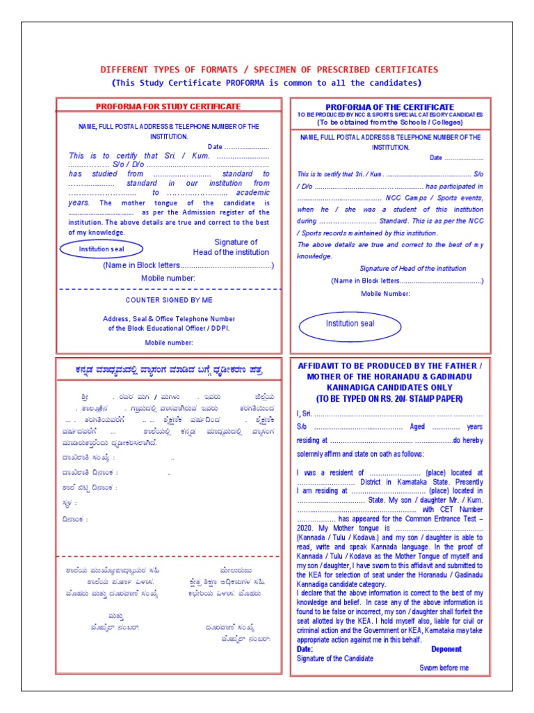 Different Types of Formats / Specimen of Prescribed Certificates | PDF ...