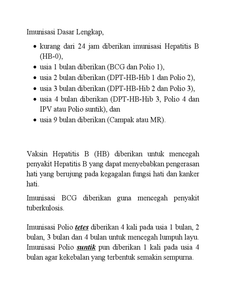 Imunisasi Dasar Lengkap - OPV Dan IPV | PDF