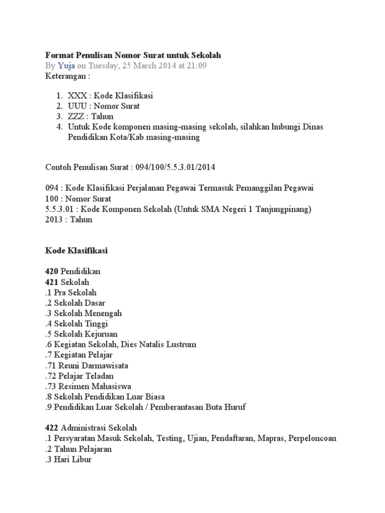 Format Penulisan Nomor Surat Untuk Sekolah | PDF