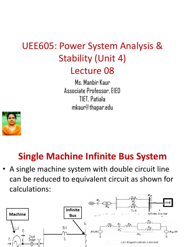 Unit 4 Lecture 08 Stability Assessment Under Three Phase Fault at Mid Point of Double Circuit ...
