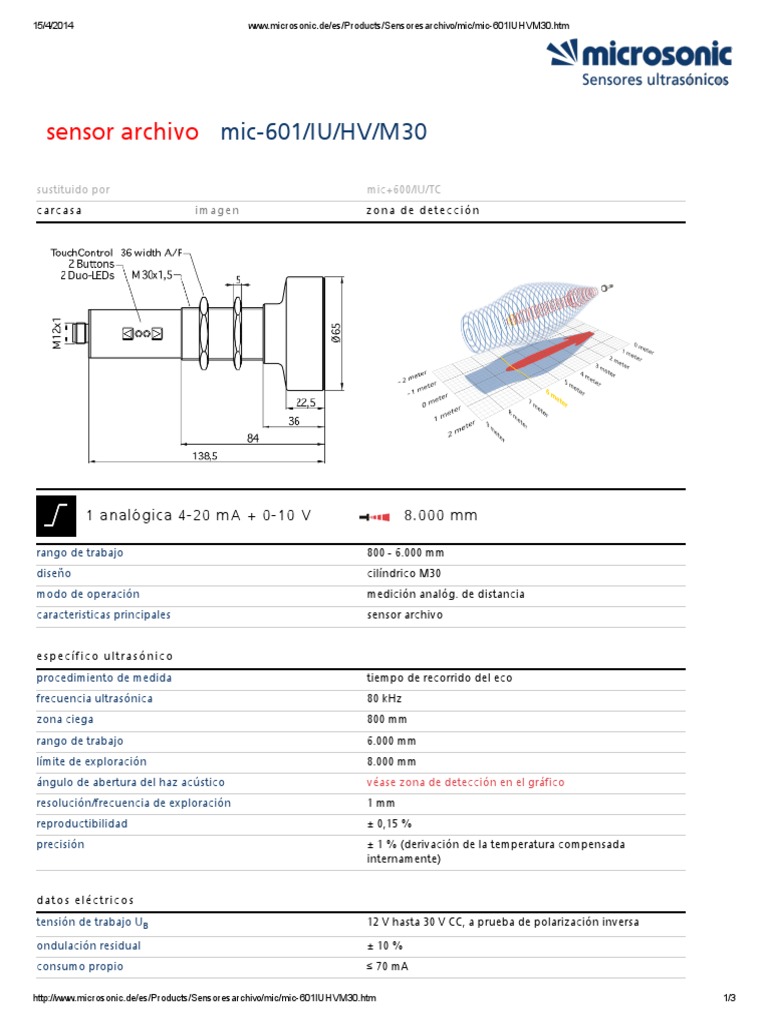 WWW - Microsonic.de Es Products Sensoresarchivo Mic mic-601IUHVM30 ...