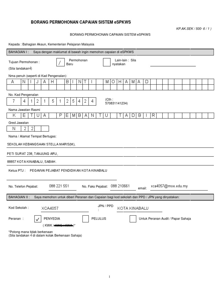 Borang Capaian Sistem Espkws Cc Pdf
