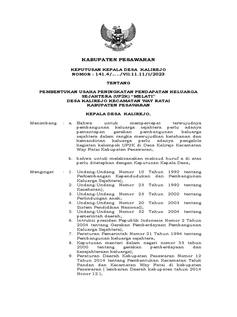 SK Pengangkatan Tim UP2K Desa 2023 | PDF