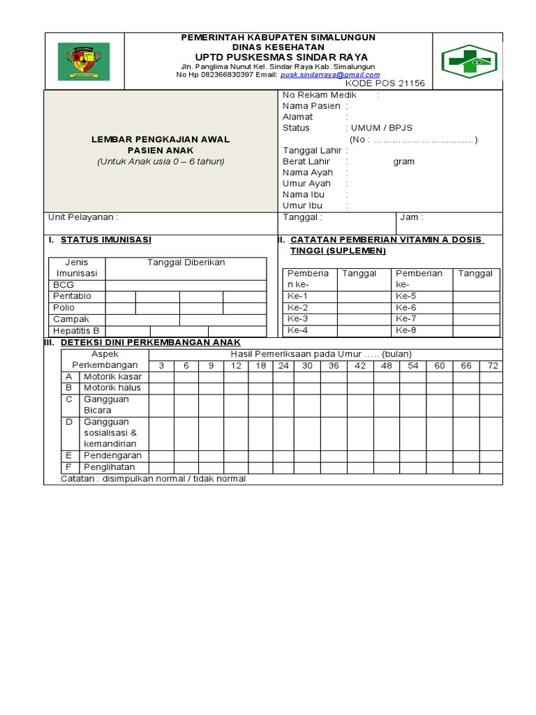 PENGKAJIAN AWAL PASIEN ANAK DI PUSKESMAS SINDAR RAYA | PDF