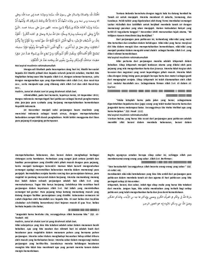 Khutbah Jum'at - Nopember 2022 | PDF