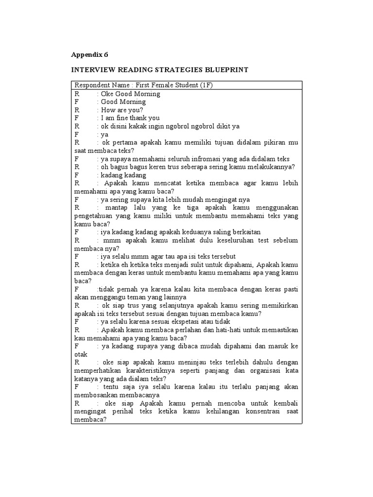 Appendix 6 Interview (Result of Reading Strategies) | PDF | Seni & Disiplin Bahasa