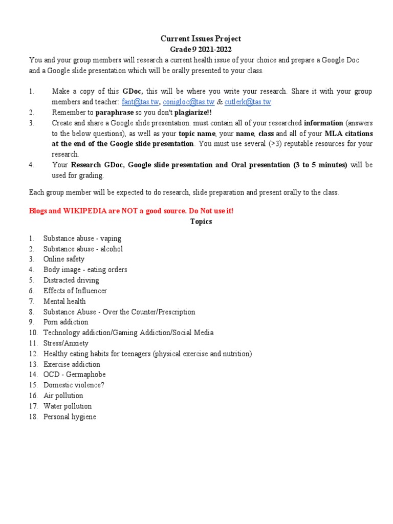 Current Issue Topics For PBL | PDF | Substance Abuse | Information