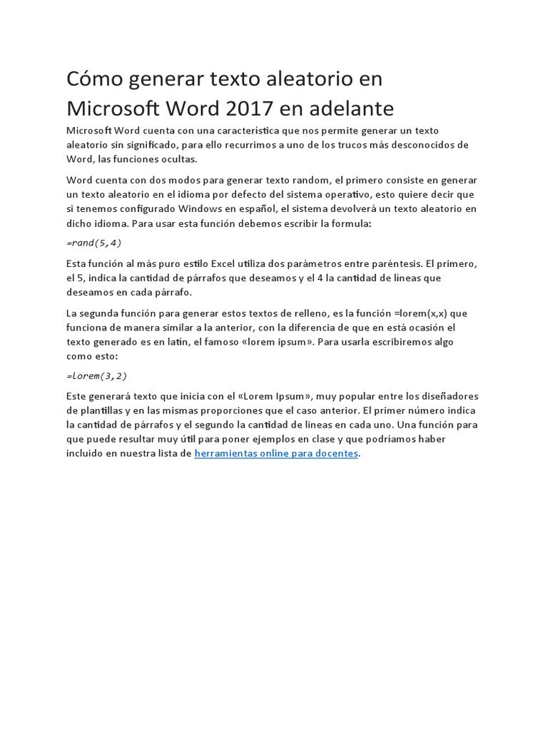 Generar texto aleatorio en Word | PDF | Tecnología