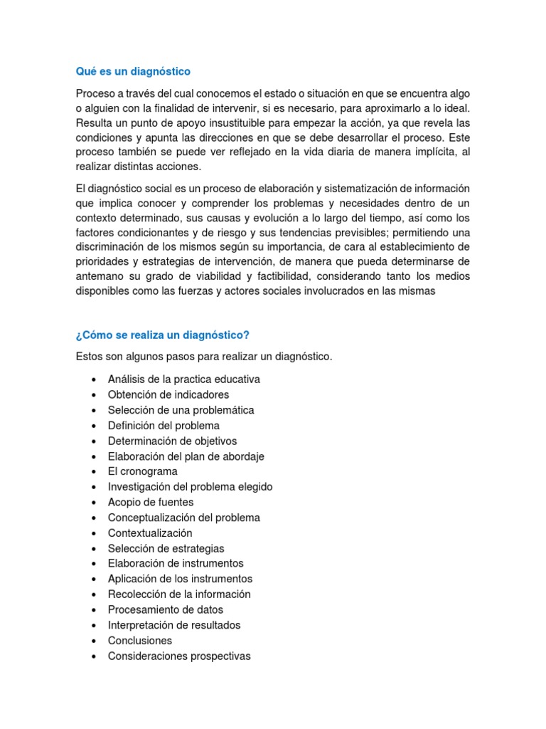 Que Es Un Diagnostico | PDF | Comportamiento | Aprendizaje
