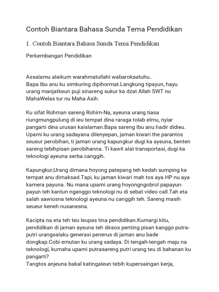 Contoh Biantara Bahasa Sunda Tema Pendidikan | PDF