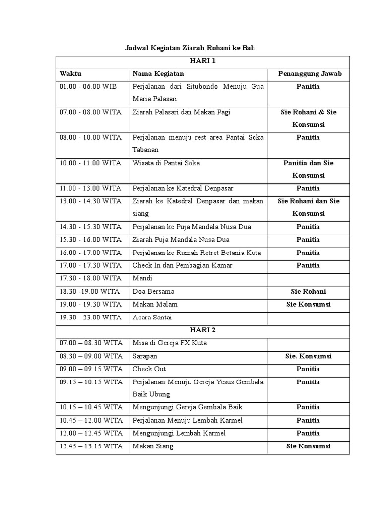 Jadwal Kegiatan Ziarah Rohani OMK Situbondo | PDF