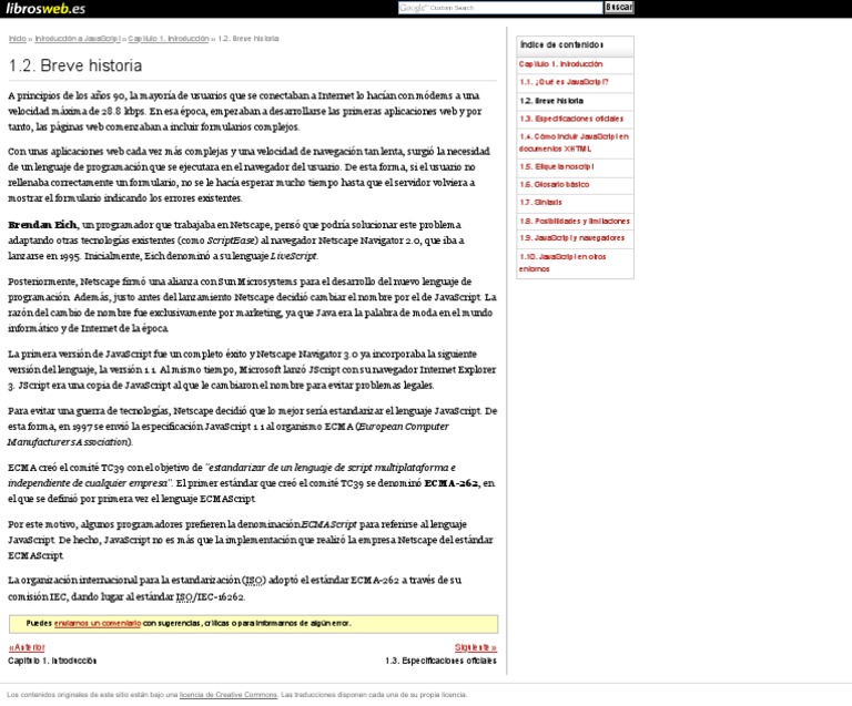 Breve Historia - Introducción A JavaScript - LibrosWeb - Es | PDF ...