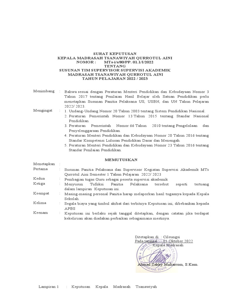 Surat Keputusan Tim Supervisi | PDF