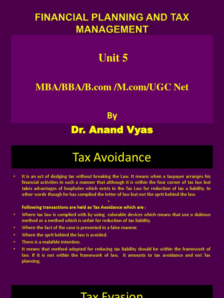 Unit 5 Financial Planning and Tax Management | PDF | Tax Treaty | Taxes