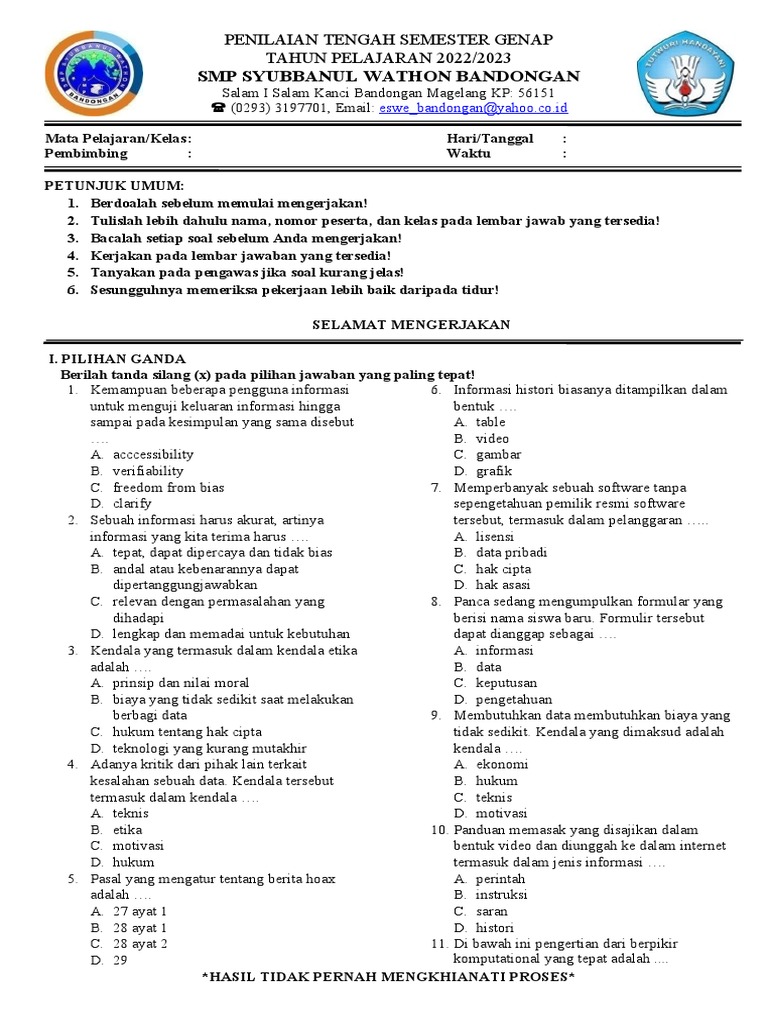 Naskah Soal TIK PTS GENAP 2022-2023 Firdaus | PDF | Seni