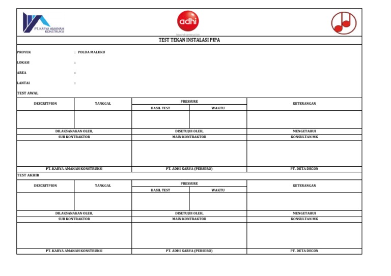 Form Test Tekan PIPA | PDF