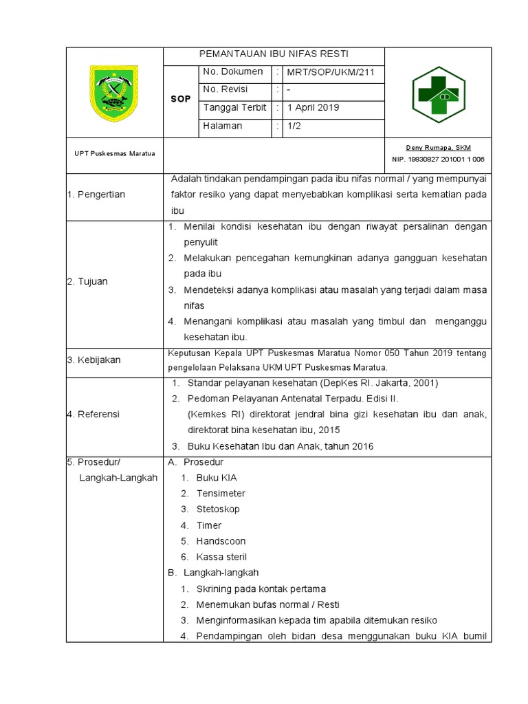 Sop Pemantauan Ibu Nifas Resti | PDF