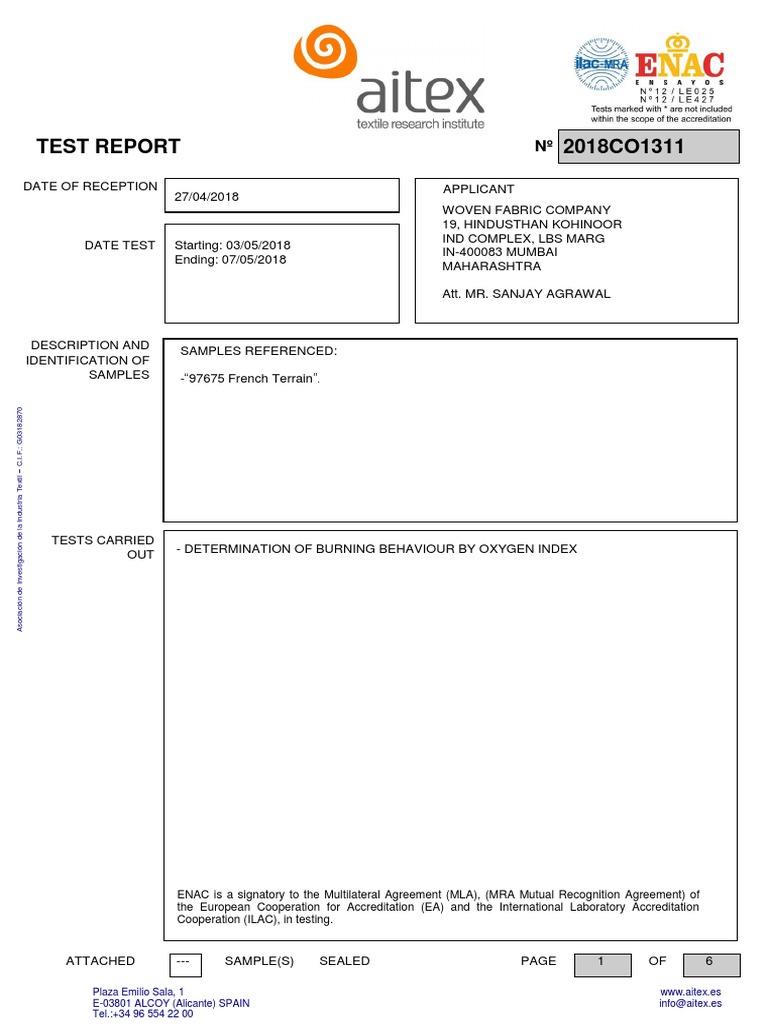 AITEX Test Report on Fabric Ignition | PDF | Sampling (Statistics ...