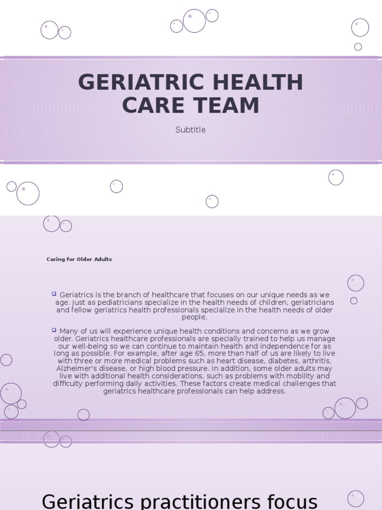 Geriatric Health Care Team: Subtitle | PDF | Geriatrics | Health ...