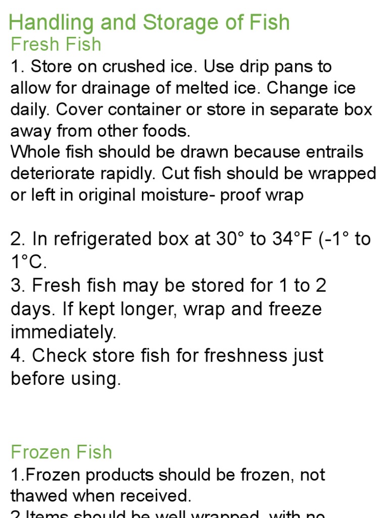 Guidelines for Optimal Handling, Storage, and Preparation of Fresh and ...