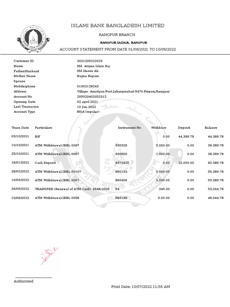 Islami BD Bank Statement | PDF