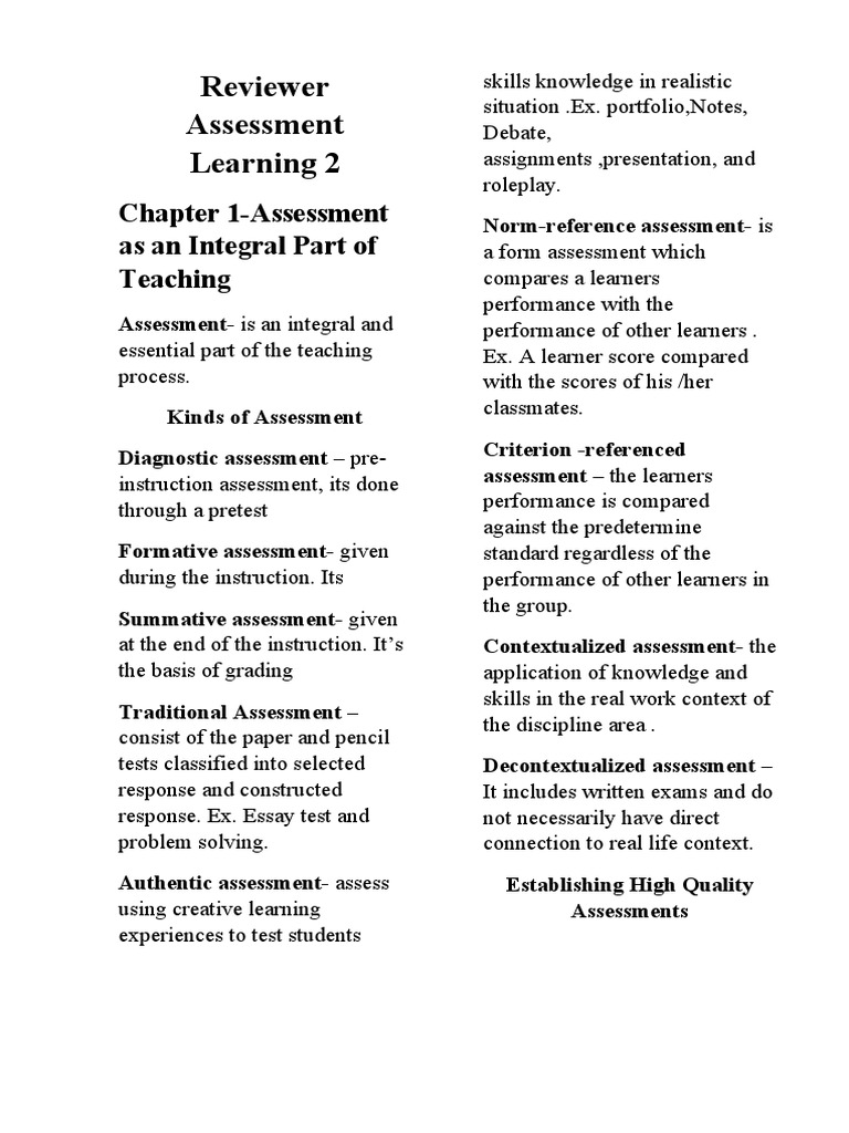 Reviewer Assessment Learning 2 | PDF | Educational Assessment | Learning