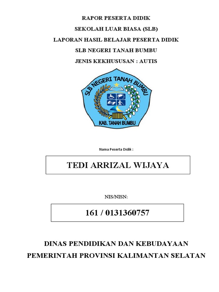Contoh RAPOT SLB KELAS I AUTIS | PDF