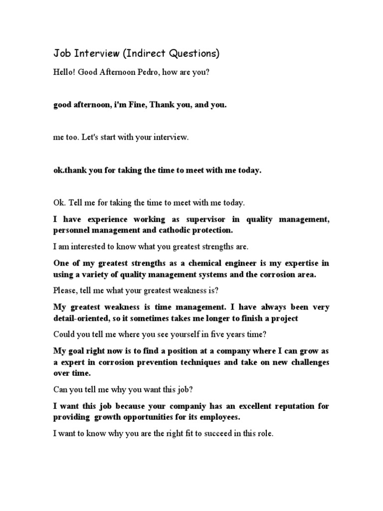 Job Interview (Indirect Questions) | PDF | Job Interview | Cognition
