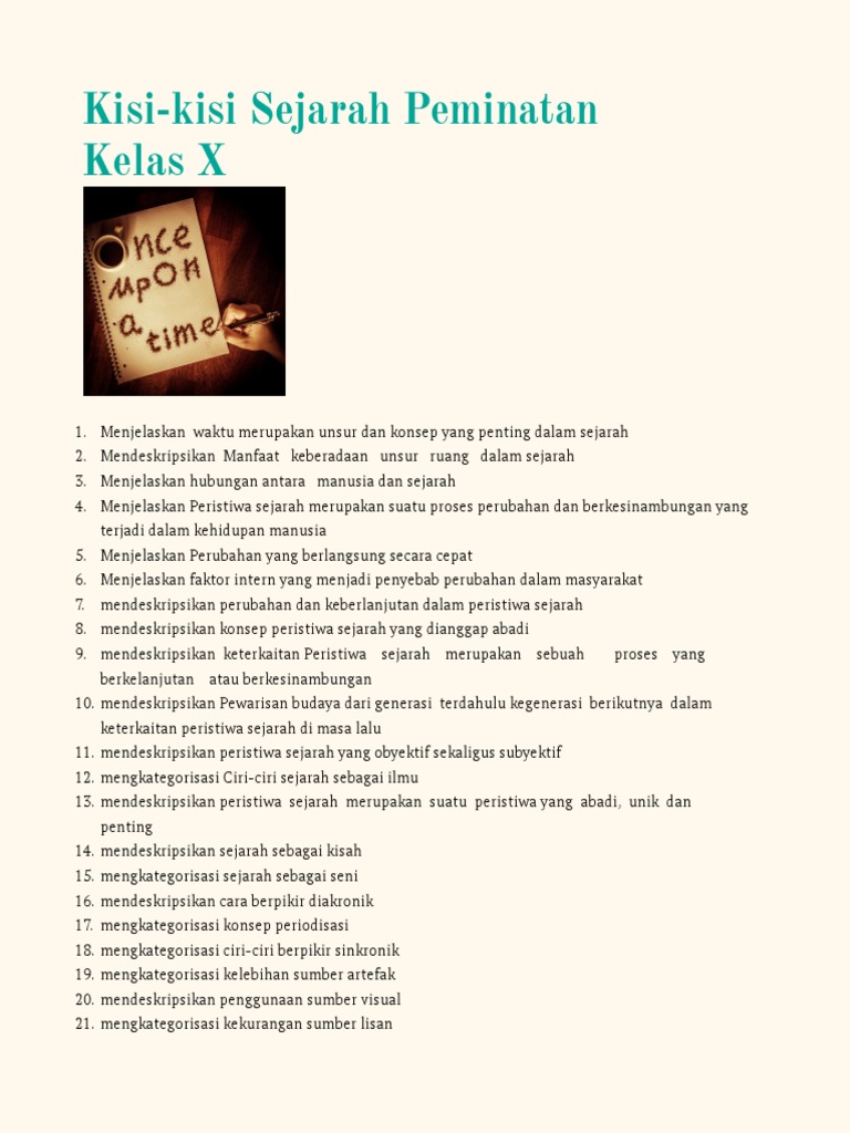 Kisi-Kisi Sejarah Peminatan Kelas X IPS 1-4 | PDF | Ilmu Sosial | Seni