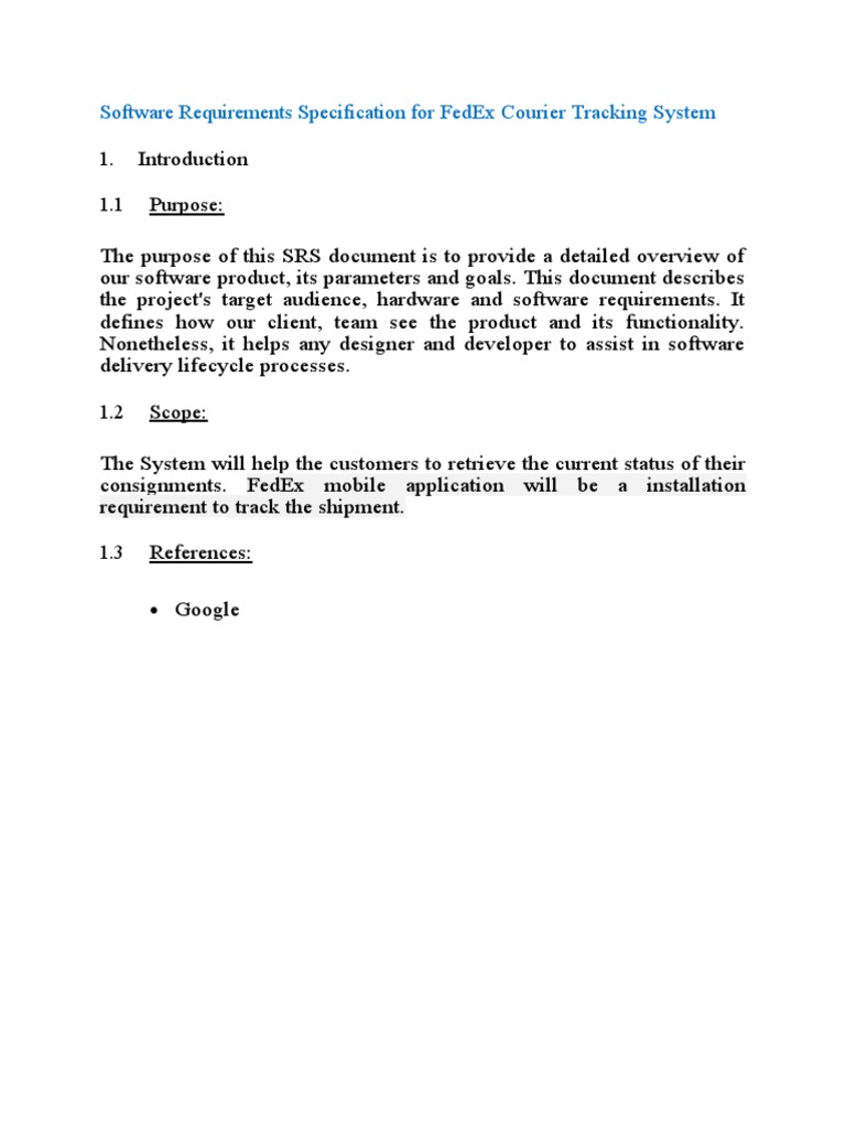 Software Requirements Specification For Online Courier Tracking System ...