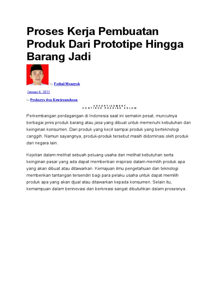 Proses Kerja Pembuatan Produk Dari Prototipe Hingga Barang Jadi | PDF