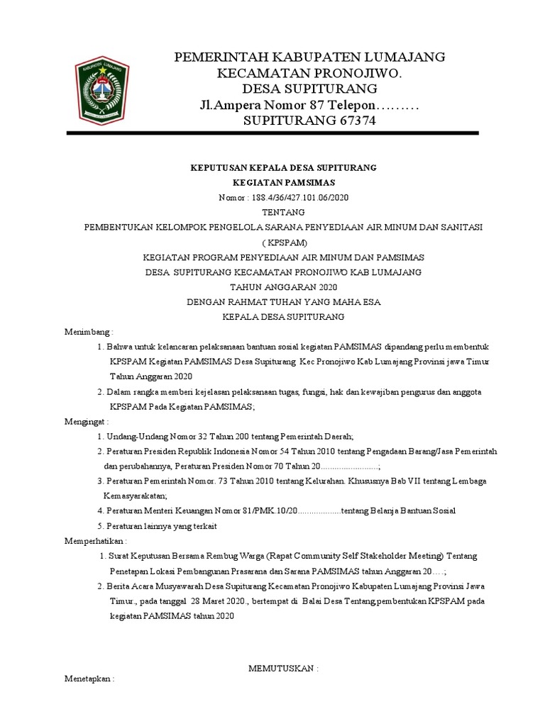 SK Pembentukan KPSPAM HID | PDF