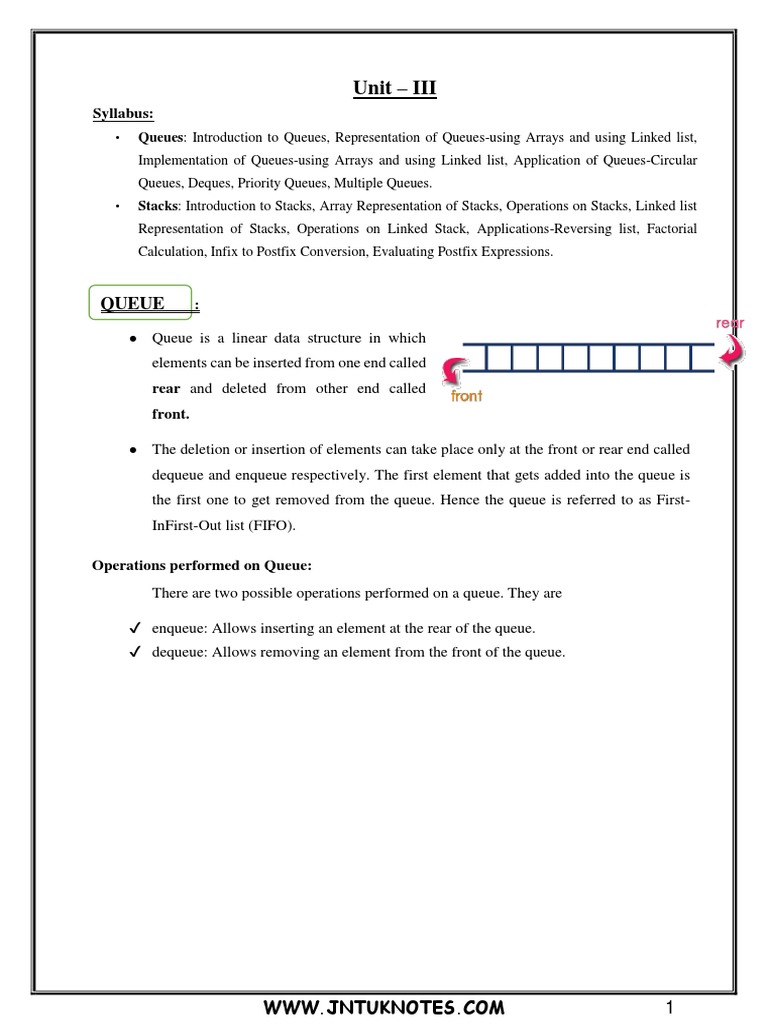 Data Structures - Unit-3 | Download Free PDF | Queue (Abstract Data Type) | Pointer (Computer ...