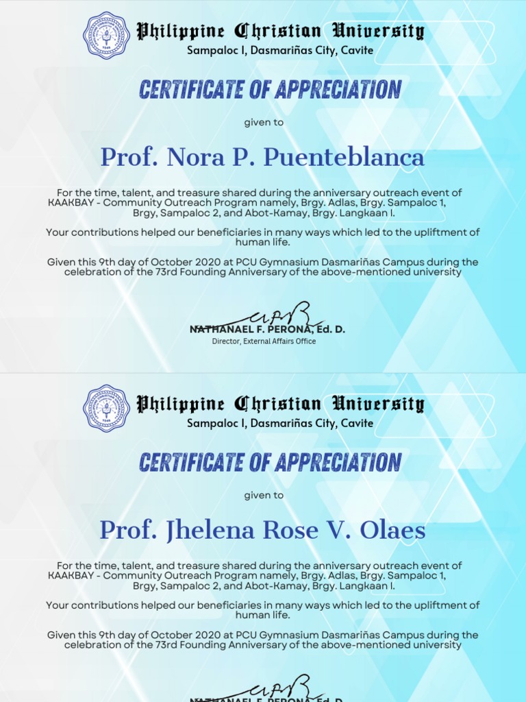 Community Outreach Program Certificates | PDF | Wellness